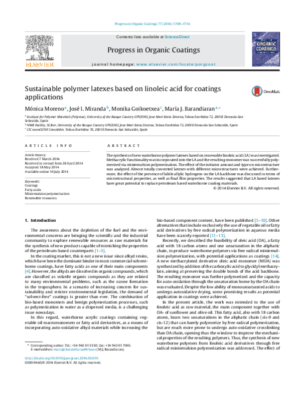 (PDF) Sustainable polymer latexes based on linoleic acid for coatings ...