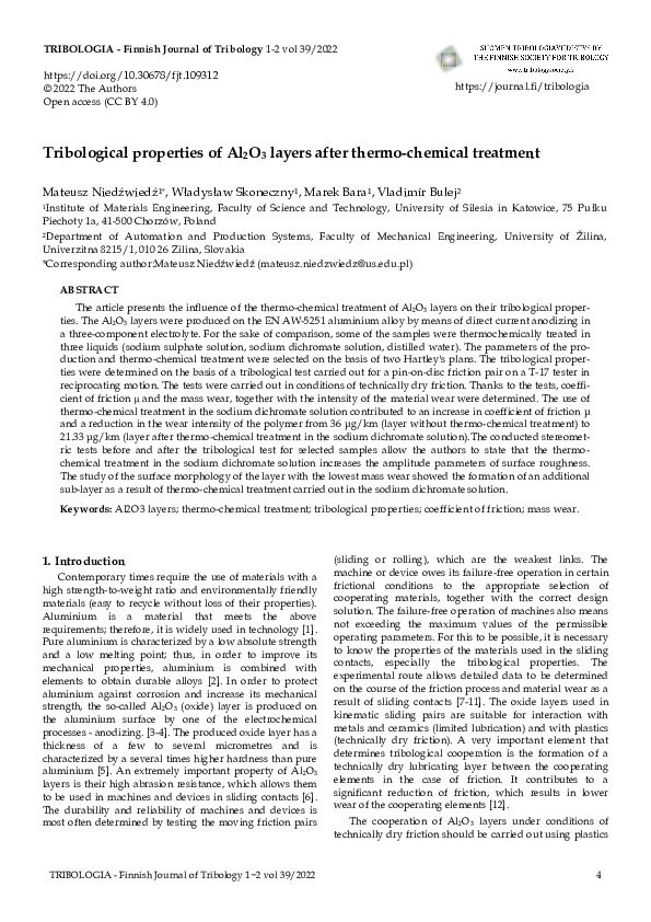 (PDF) Tribological properties of Al2O3 layers after thermo-chemical treatment