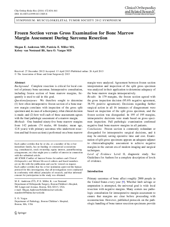 (PDF) Frozen Section versus Gross Examination for Bone Marrow Margin ...