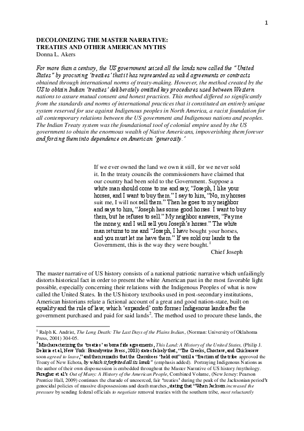 (DOC) Decolonizing the Master Narrative: Treaties and Other American Myths