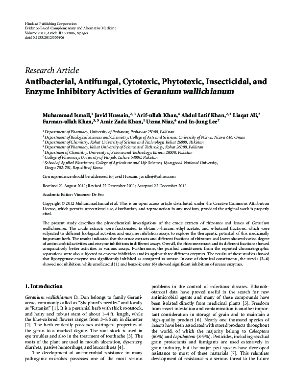 (PDF) Antibacterial, Antifungal, Cytotoxic, Phytotoxic, Insecticidal, and Enzyme Inhibitory ...