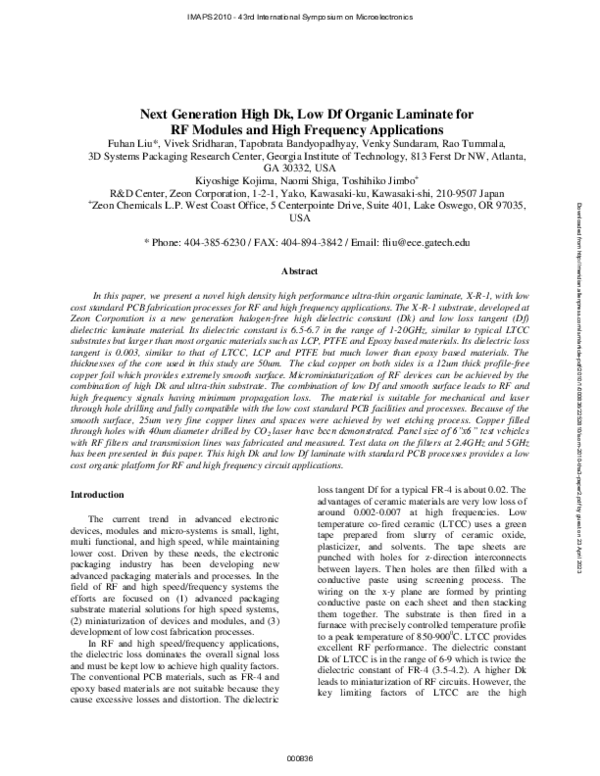(PDF) Next Generation High Dk, Low Df Organic Laminate for RF Modules ...
