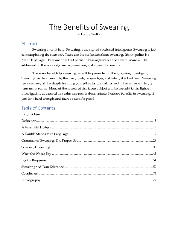 (PDF) The Benefits of Swearing