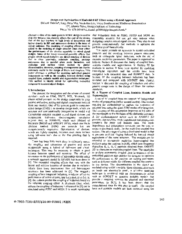 (PDF) Design and optimization of embedded RF filters using a hybrid approach