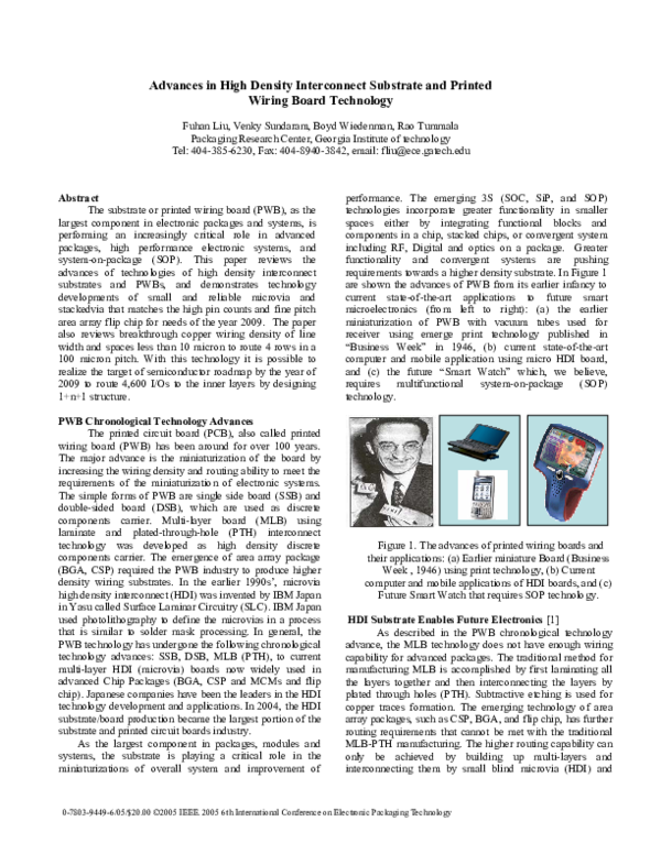 (PDF) Advances in high density interconnect substrate and printed wiring board technology