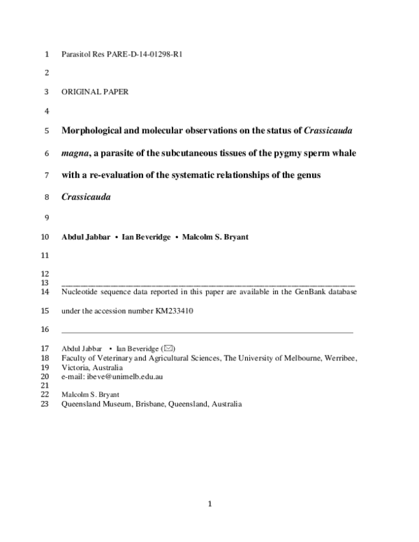 (PDF) Morphological and molecular observations on the status of ...