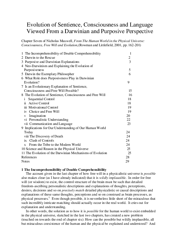 (PDF) Evolution of Sentience, Consciousness and Language Viewed From a ...