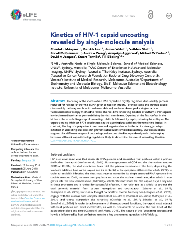 (PDF) Kinetics of HIV-1 capsid uncoating revealed by single-molecule ...