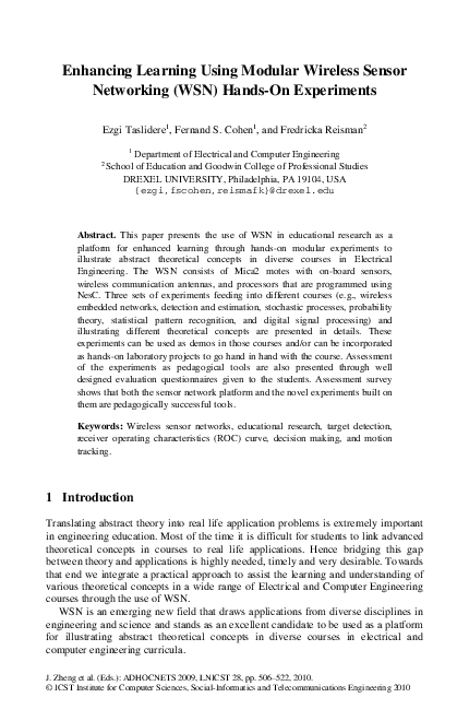 (PDF) Enhancing Learning Using Modular Wireless Sensor Networking (WSN) Hands-On Experiments