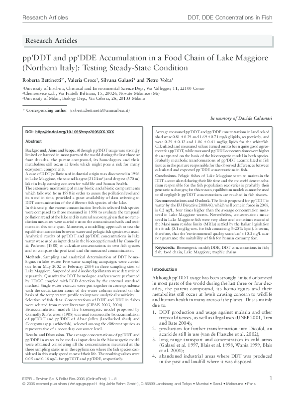 (PDF) pp’DDT and pp’DDE accumulation in a food chain of Lake Maggiore ...
