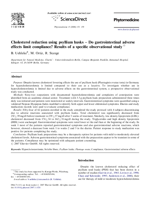 (PDF) Cholesterol reduction using psyllium husks – Do gastrointestinal ...