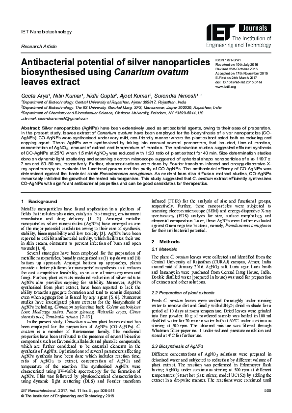 (PDF) Antibacterial potential of silver nanoparticles synthesised by electron beam irradiation ...