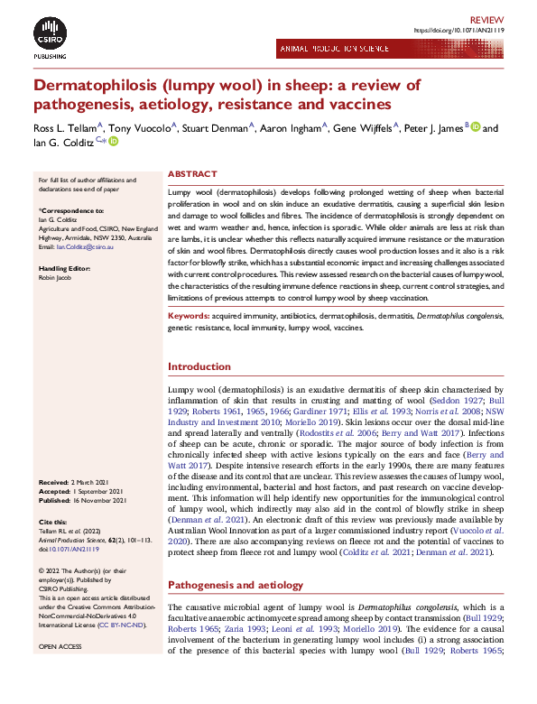 (PDF) Dermatophilosis (lumpy wool) in sheep: a review of pathogenesis ...