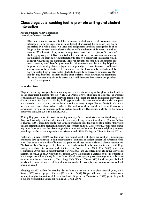 (PDF) Class blogs as a teaching tool to promote writing and student ...