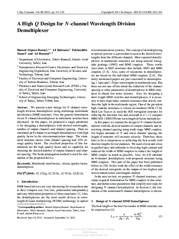 (PDF) A High Q Design for N-channel Wavelength Division Demultiplexer ...