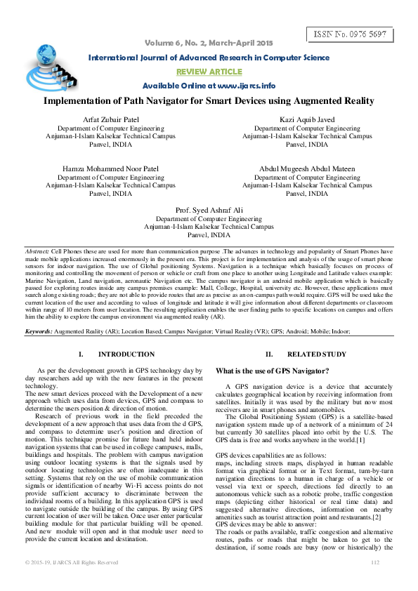 (PDF) Implementation of Path Navigator for Smart Devices using Augmented Reality