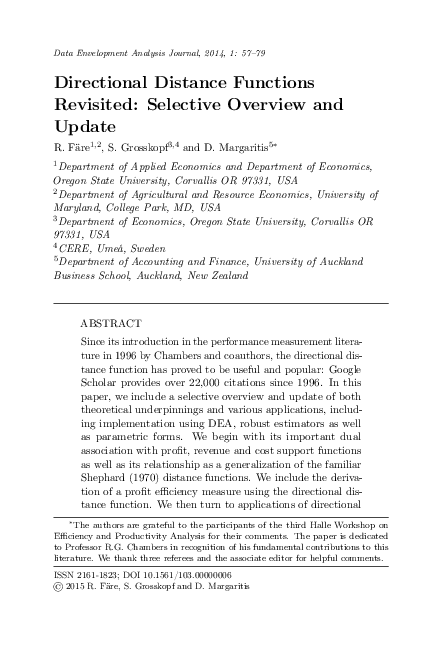 (PDF) Directional Distance Functions Revisited: Selective Overview and ...