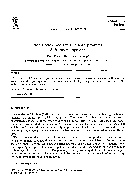 (PDF) Productivity and Intermediate Products: A Frontier Approach