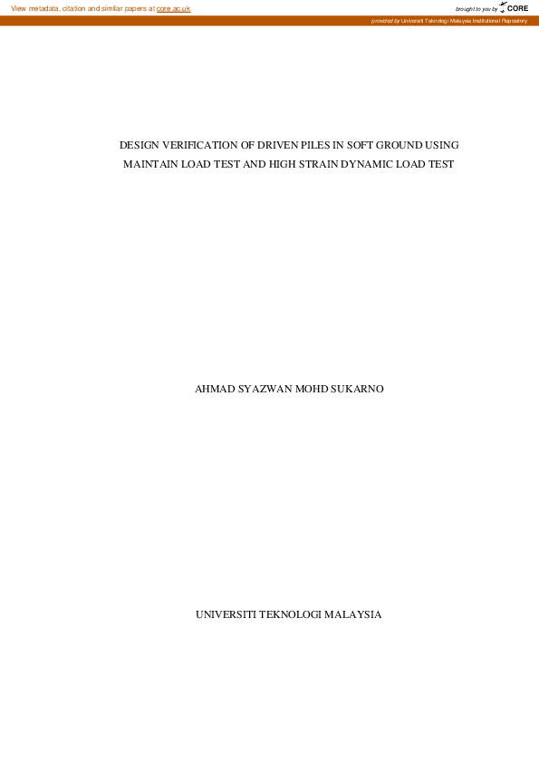 (PDF) Design verification of driven piles in soft ground using maintain ...