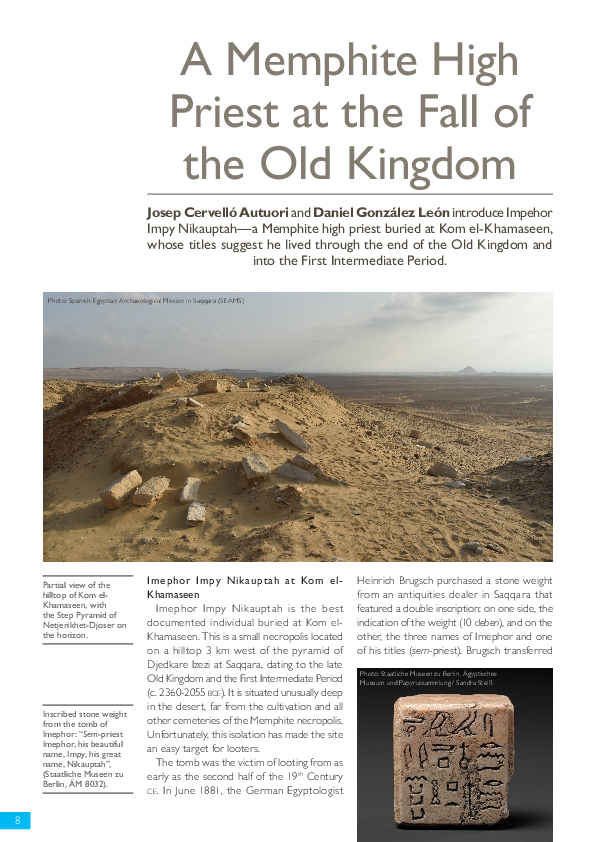 (PDF) A Memphite High Priest at the Fall of the Old Kingdom