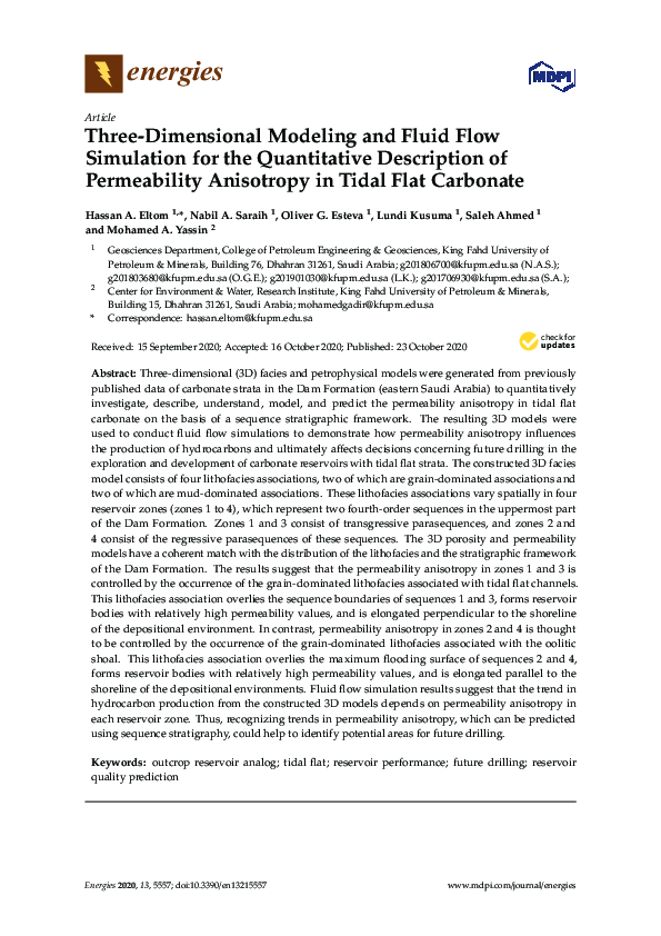 Pdf Three Dimensional Modeling And Fluid Flow Simulation For The Quantitative Description Of