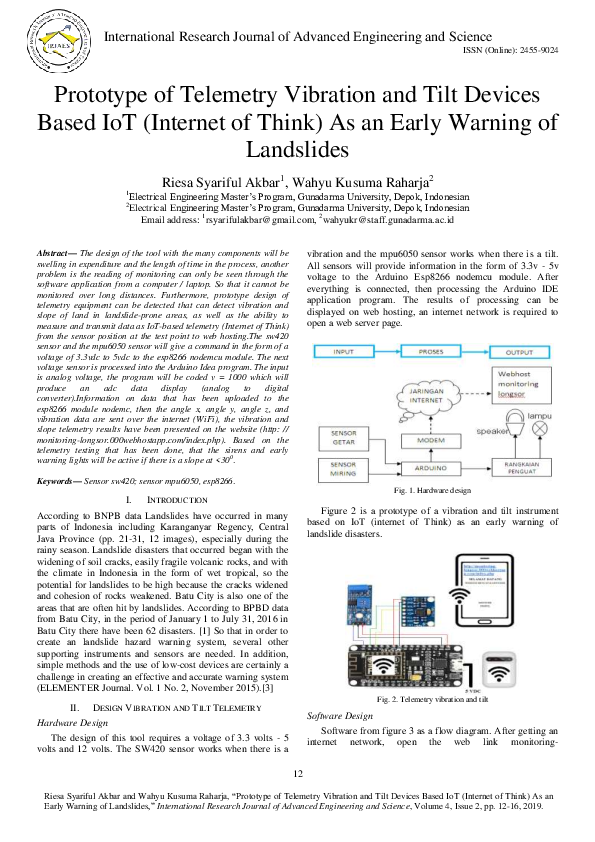 (PDF) Prototype of Telemetry Vibration and Tilt Devices Based IoT (Internet of Think) As an ...