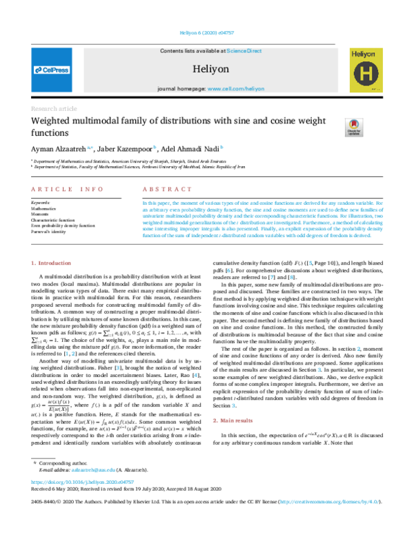 (PDF) Weighted multimodal family of distributions with sine and cosine ...
