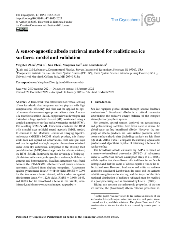 (PDF) A sensor-agnostic albedo retrieval method for realistic sea ice ...