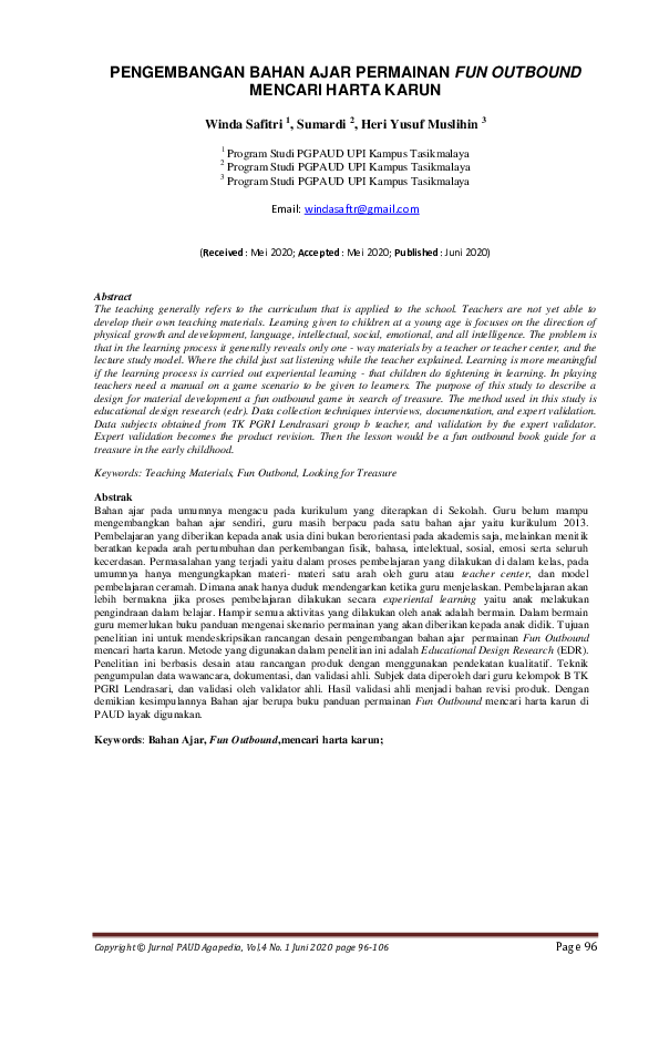 (PDF) Pengembangan Bahan Ajar Permainan Fun Outbound Mencari Harta Karun