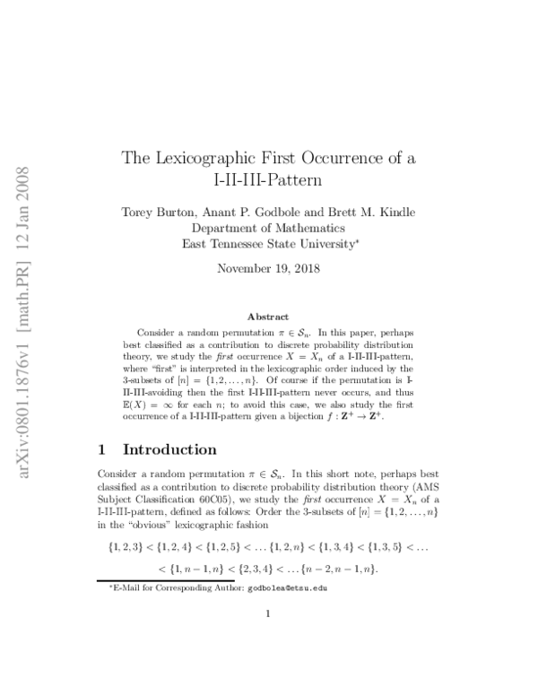 (PDF) The lexicographic first occurrence of a I-II-III-pattern