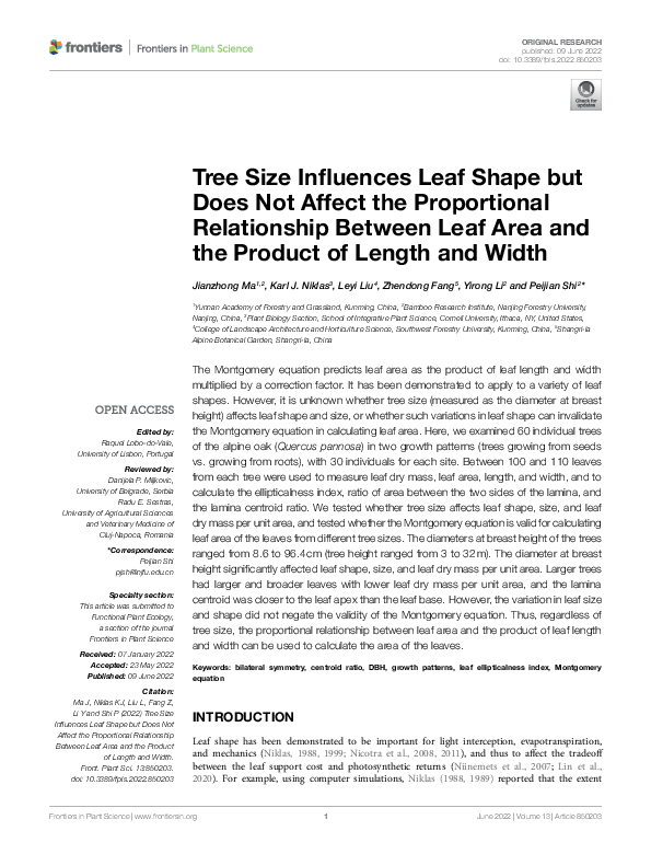 (PDF) Tree Size Influences Leaf Shape but Does Not Affect the ...