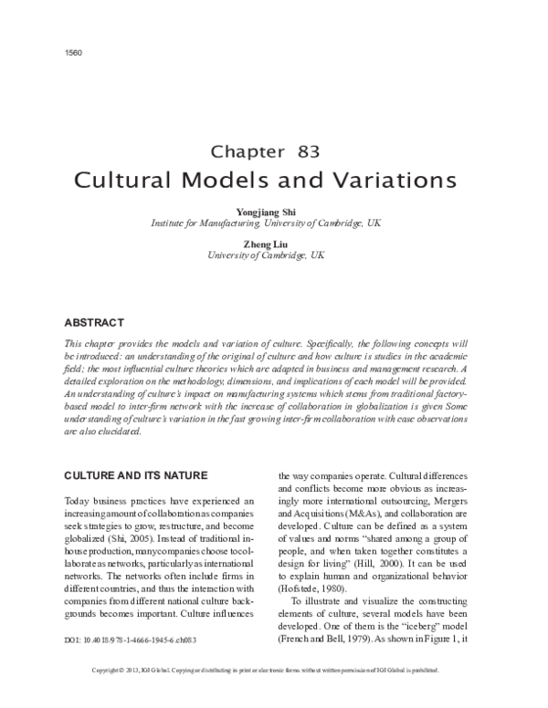 (PDF) Cultural Models and Variations