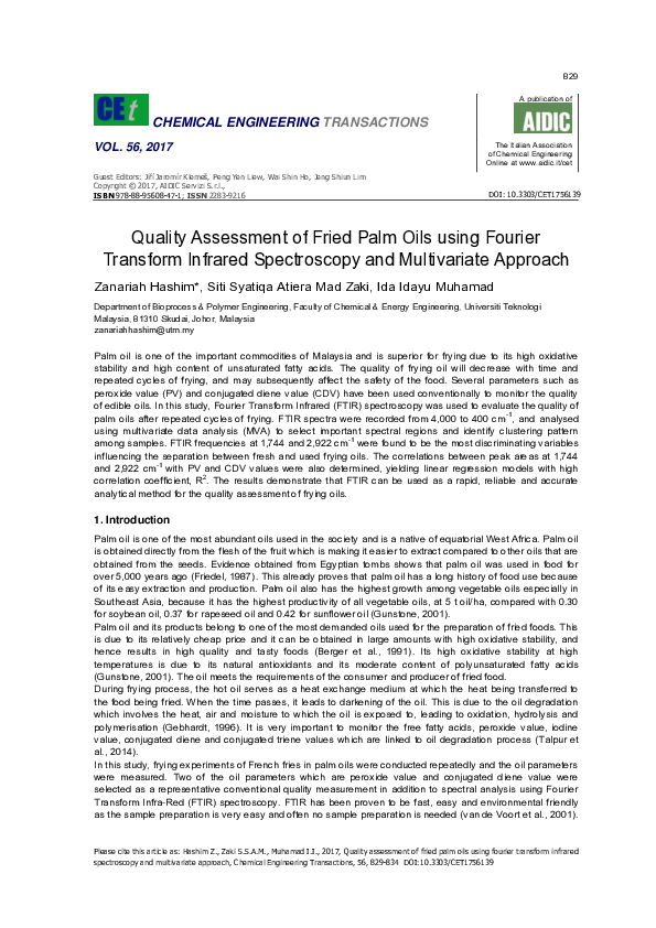 (PDF) Quality assessment of fried palm oils using fourier transform ...
