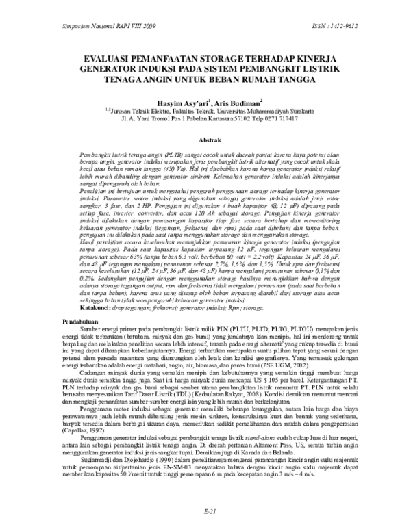 (PDF) Evaluasi Pemanfaatan Storage Terhadap Kinerja Generator Induksi Pada Sistem Pembangkit ...