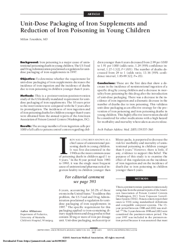 (PDF) Unit-Dose Packaging of Iron Supplements and Reduction of Iron ...