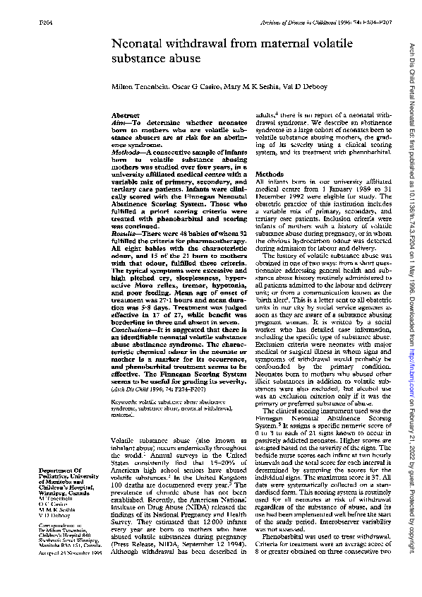 (PDF) Neonatal withdrawal from maternal volatile substance abuse
