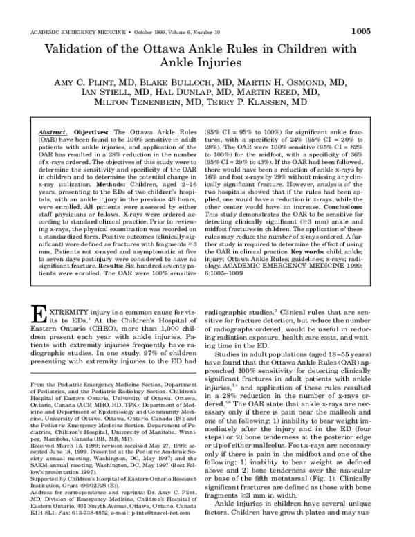 (PDF) Validation of the Ottawa Ankle Rules in Children with Ankle Injuries