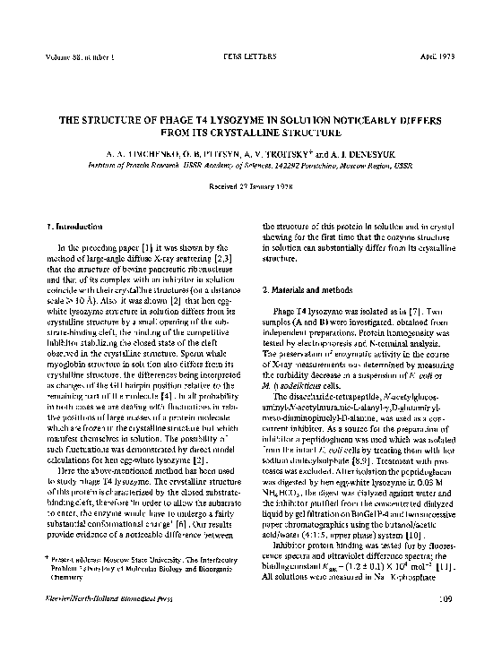 (PDF) The structure of phage T4 lysozyme in solution noticeably differs ...