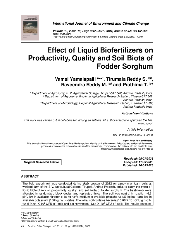 (PDF) Effect of Liquid Biofertilizers on Productivity, Quality and Soil ...
