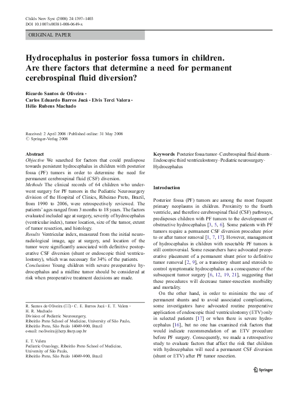 (PDF) Factors Influencing CSF Diversion in Hydrocephalus