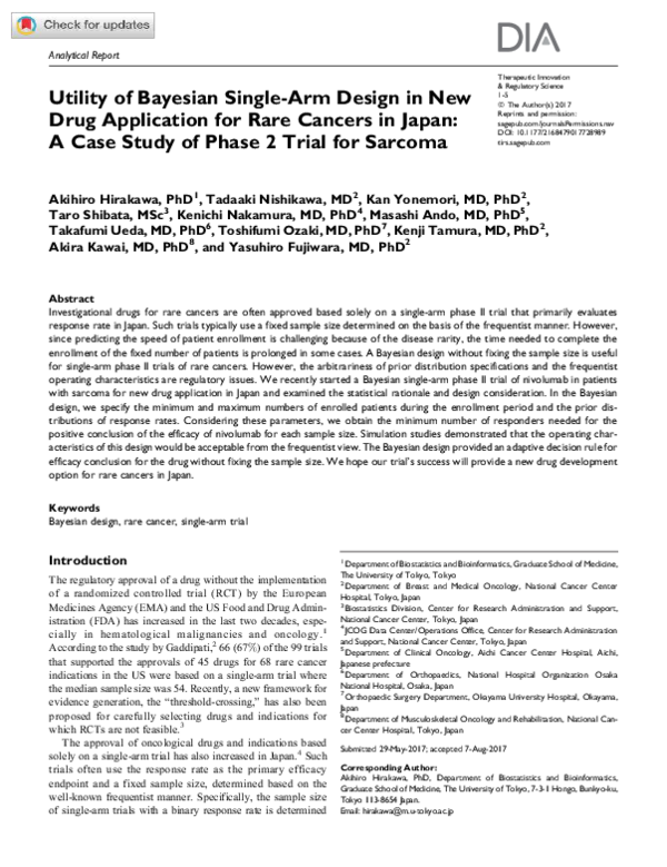 (PDF) Utility of Bayesian Single-Arm Design in New Drug Application for Rare Cancers in Japan: A ...