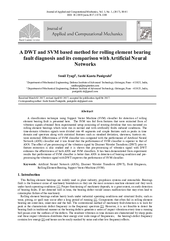 (PDF) A DWT and SVM based method for rolling element bearing fault diagnosis and its comparison ...