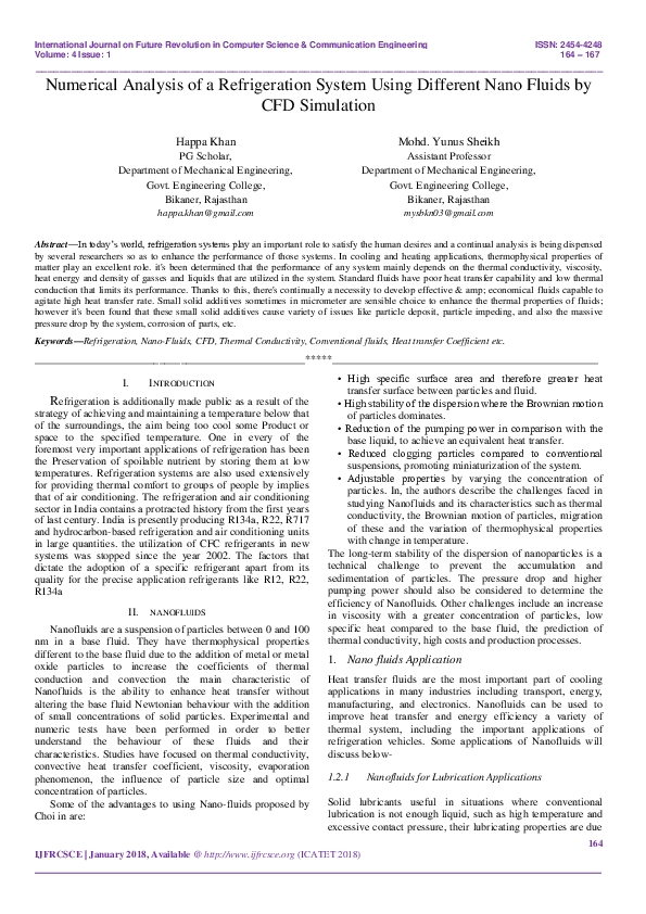 Pdf Numerical Analysis Of A Refrigeration System Using Different Nano Fluids By Cfd Simulation