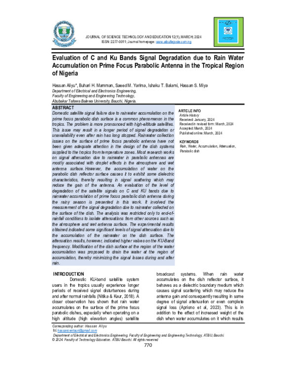 (PDF) Evaluation of C and Ku Bands Signal Degradation due to Rain Water ...