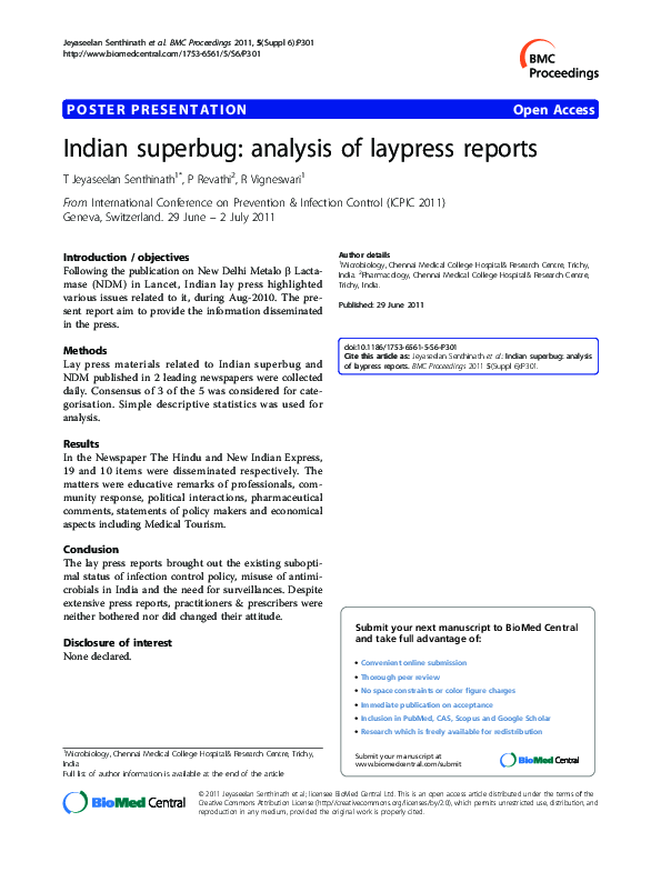 (PDF) Indian superbug: analysis of laypress reports