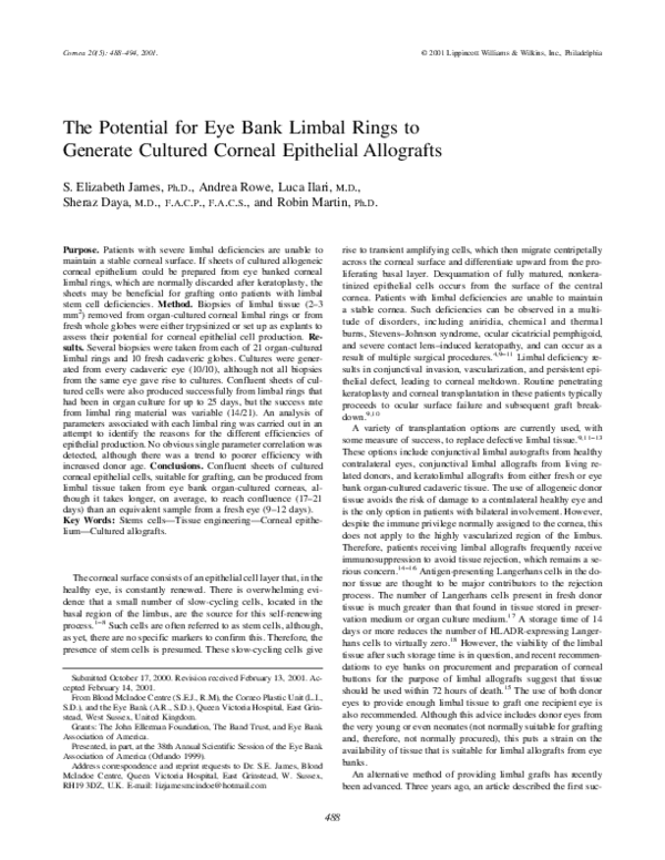 (PDF) The Potential for Eye Bank Limbal Rings to Generate Cultured ...