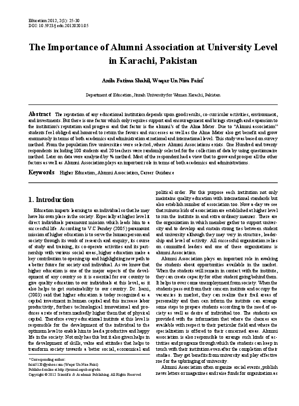 (PDF) The Importance of Alumni Association at University Level in ...