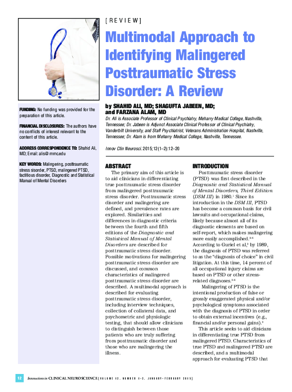 (PDF) Multimodal approach to identifying malingered posttraumatic ...