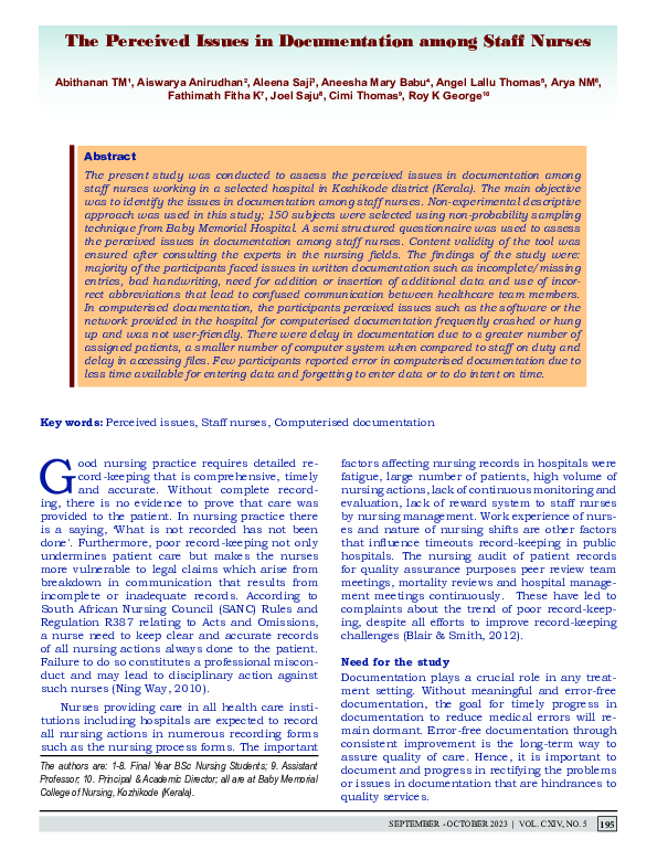 (PDF) The Perceived Issues in Documentation among Staff Nurses