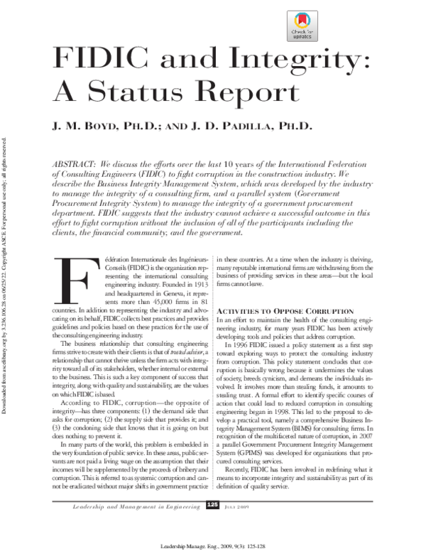 (PDF) FIDIC and Integrity: A Status Report